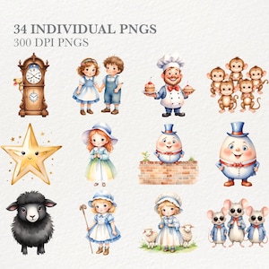 Watercolor Nursery Rhyme Clipart, Fairytale Art, Nursery Decor, Nursery ...