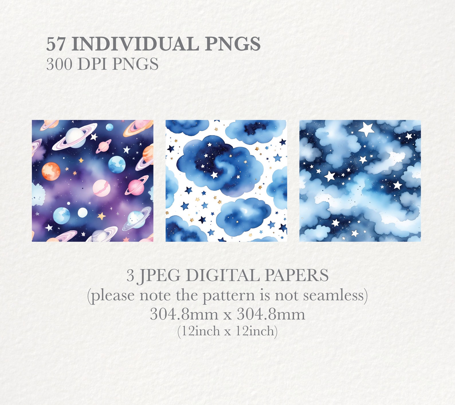 Astronaut and Space Watercolor Clipart, Cute Outerspace Clipart, Rocket ...