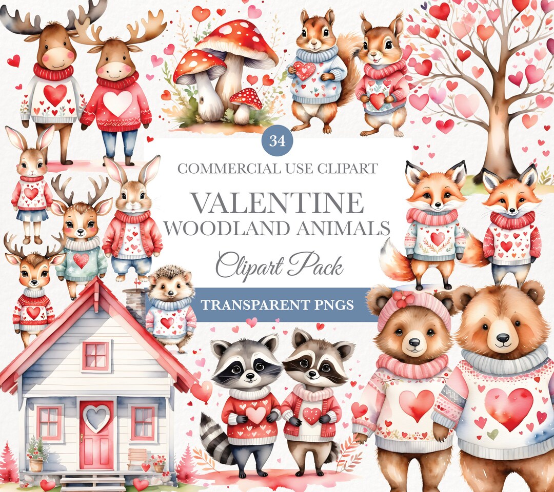 Woodland Animals Valentines Clipart, First Birthday Décor, Animal ...