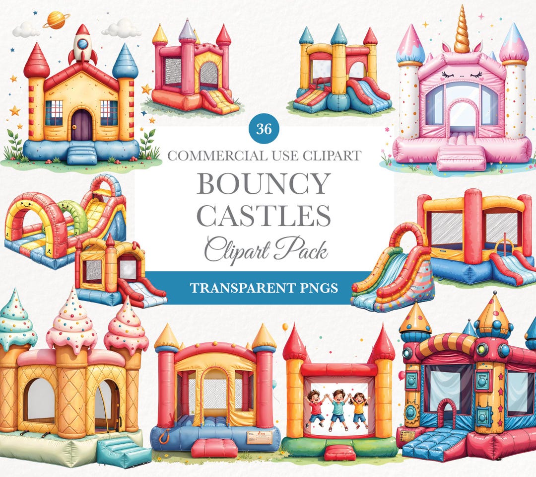 Bouncy House Clipart Bundle, Cute Bouncy Castle Art for Kids Birthday ...