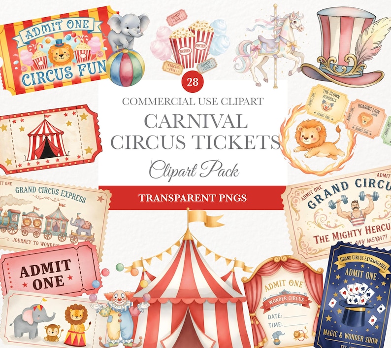Carnival Tickets Clipart, Vintage Ticket PNG, Digital Download, Fun ...