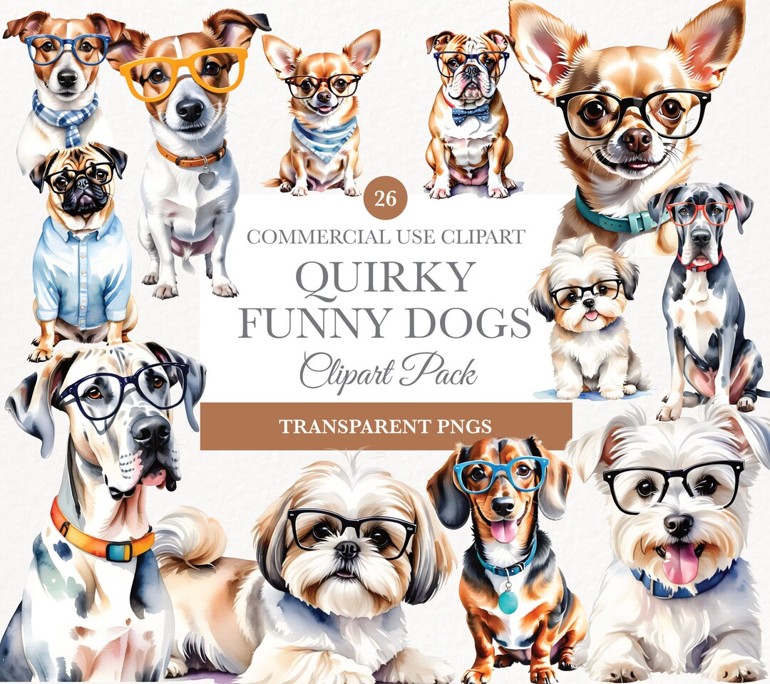 Quirky Funny Dog Clipart Bundle, Commercial Use, Digital Download, Junk ...