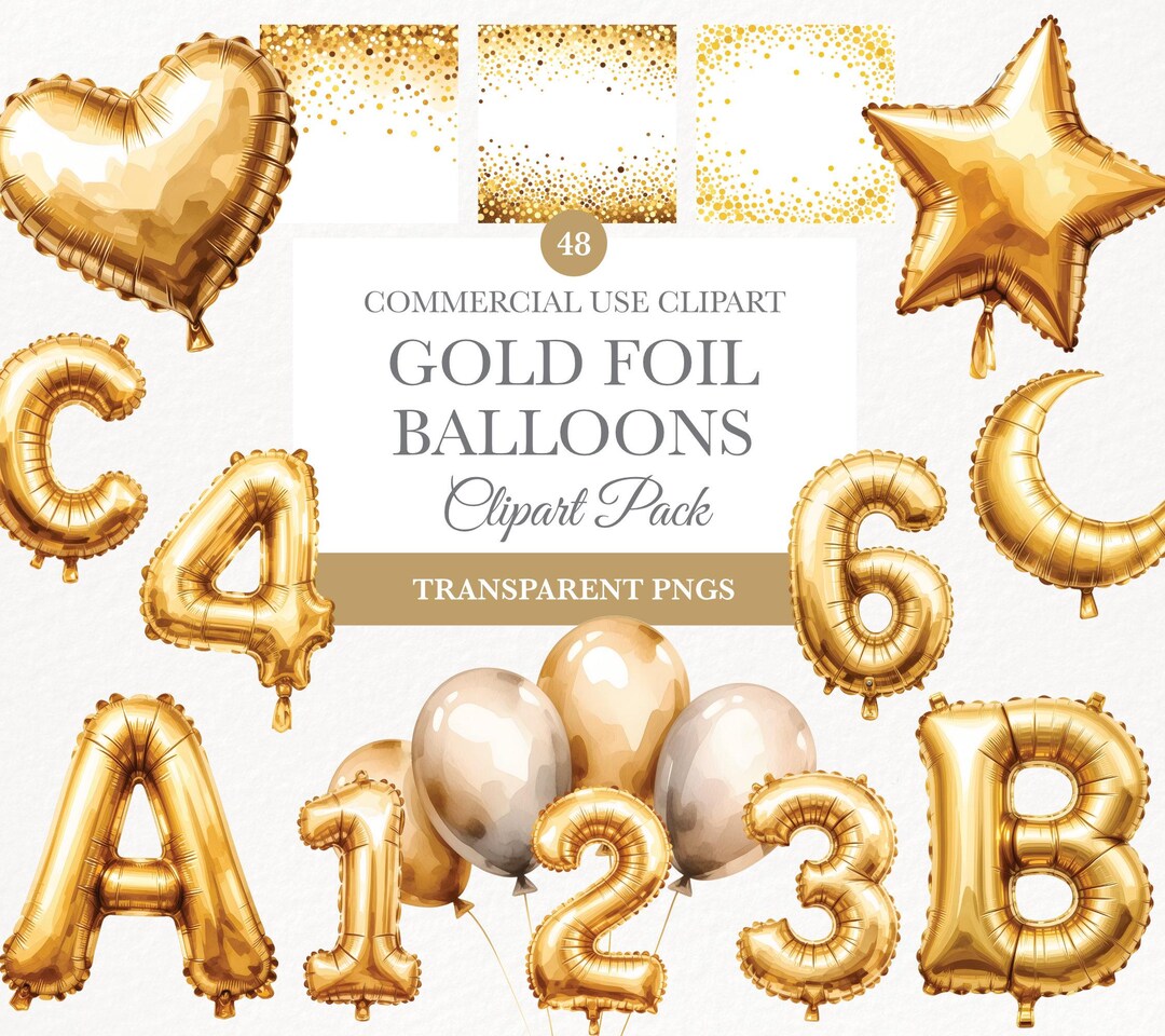 Gold Balloon Numbers Clipart, Foil Balloon Clipart, Party Celebration ...