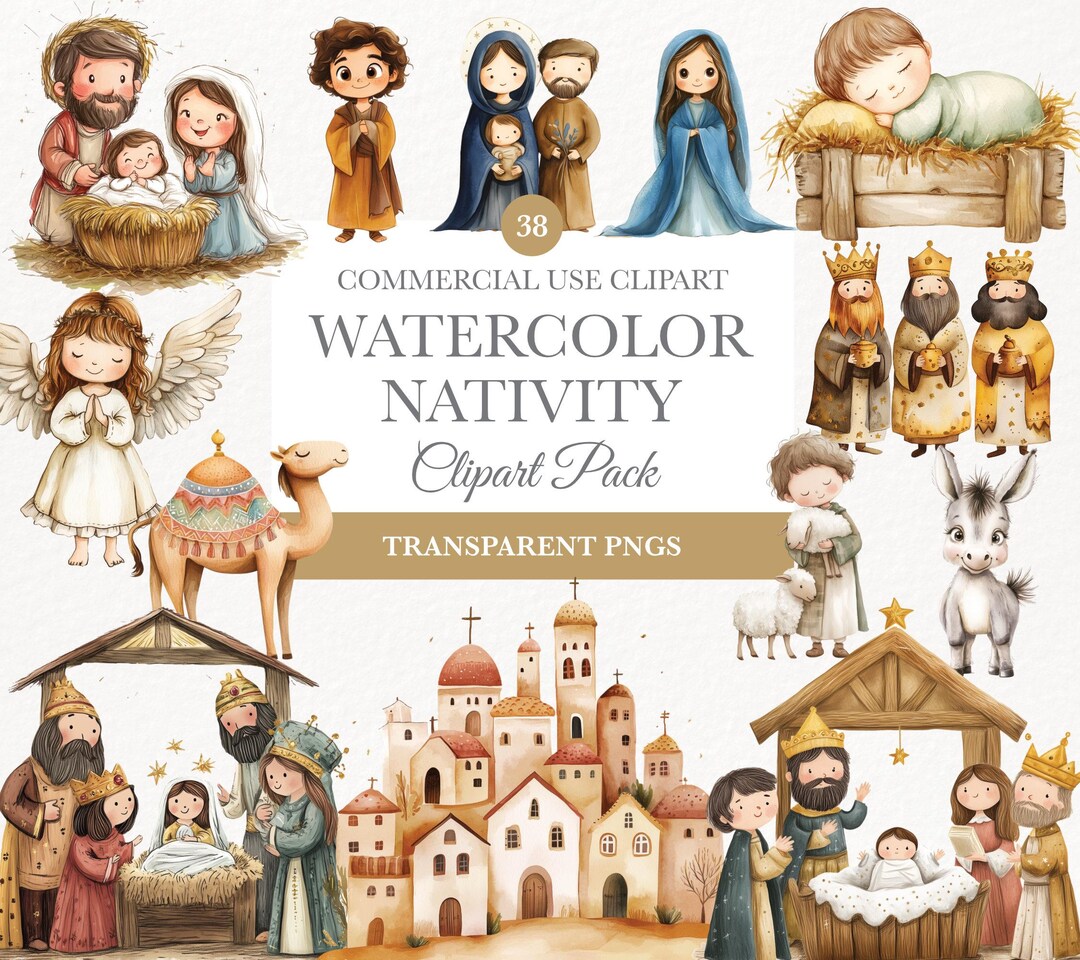 Watercolor Nativity Scene Clipart, Digital Downloads, Instant Download ...