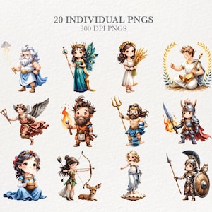 Greek Gods and Goddesses Clipart, 20 Watercolor PNG, Mythology Art for ...