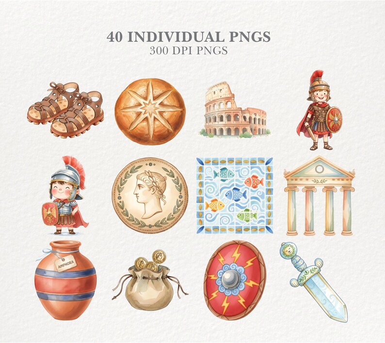 Ancient Rome Clipart Bundle - Watercolor Gladiator and Colosseum ...