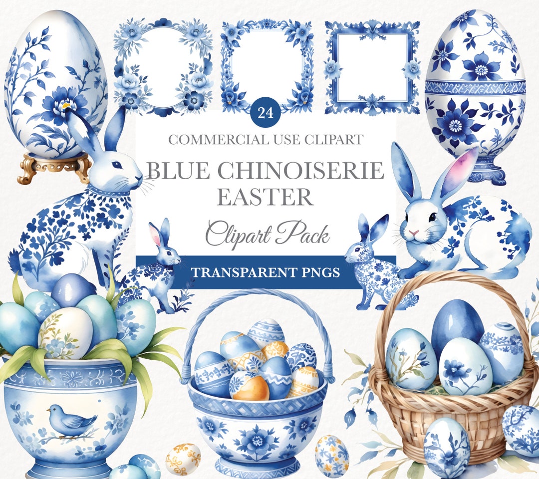 Chinoiserie With Bunnies, Chinoiserie Clipart, Printable Art, Instant ...