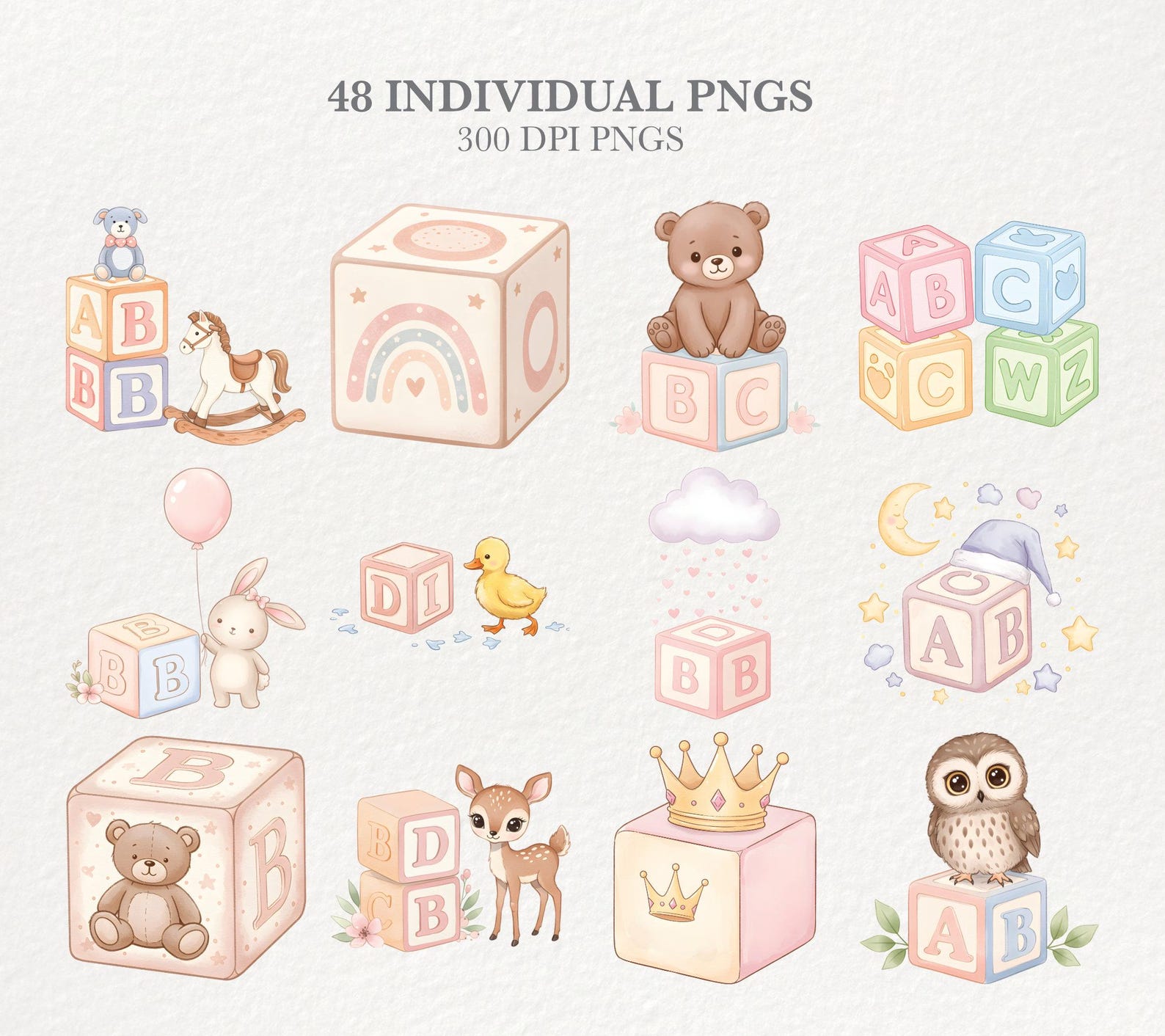 Baby Blocks Clipart, Digital Alphabet Art, Nursery Decor, Baby Shower ...