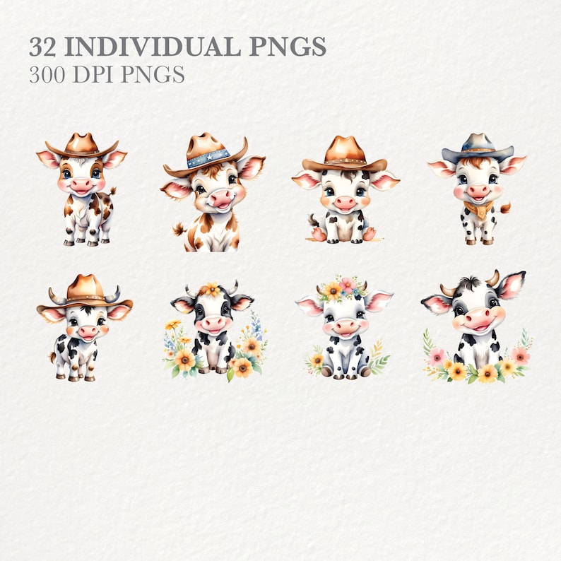 Cute Baby Cow Watercolor Clipart, Digital Download, Nursery Wall Art ...