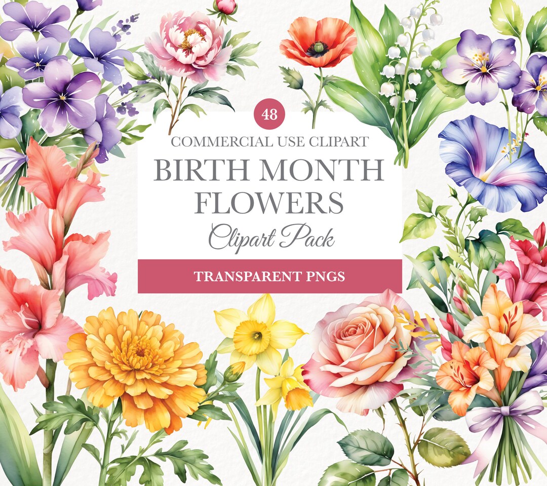 Watercolor Birth Month Flower Clipart Png, Floral Png, Birth Month ...