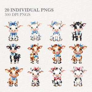 Cute Baby Cow Watercolor Clipart, Digital Download, Nursery Wall Art ...