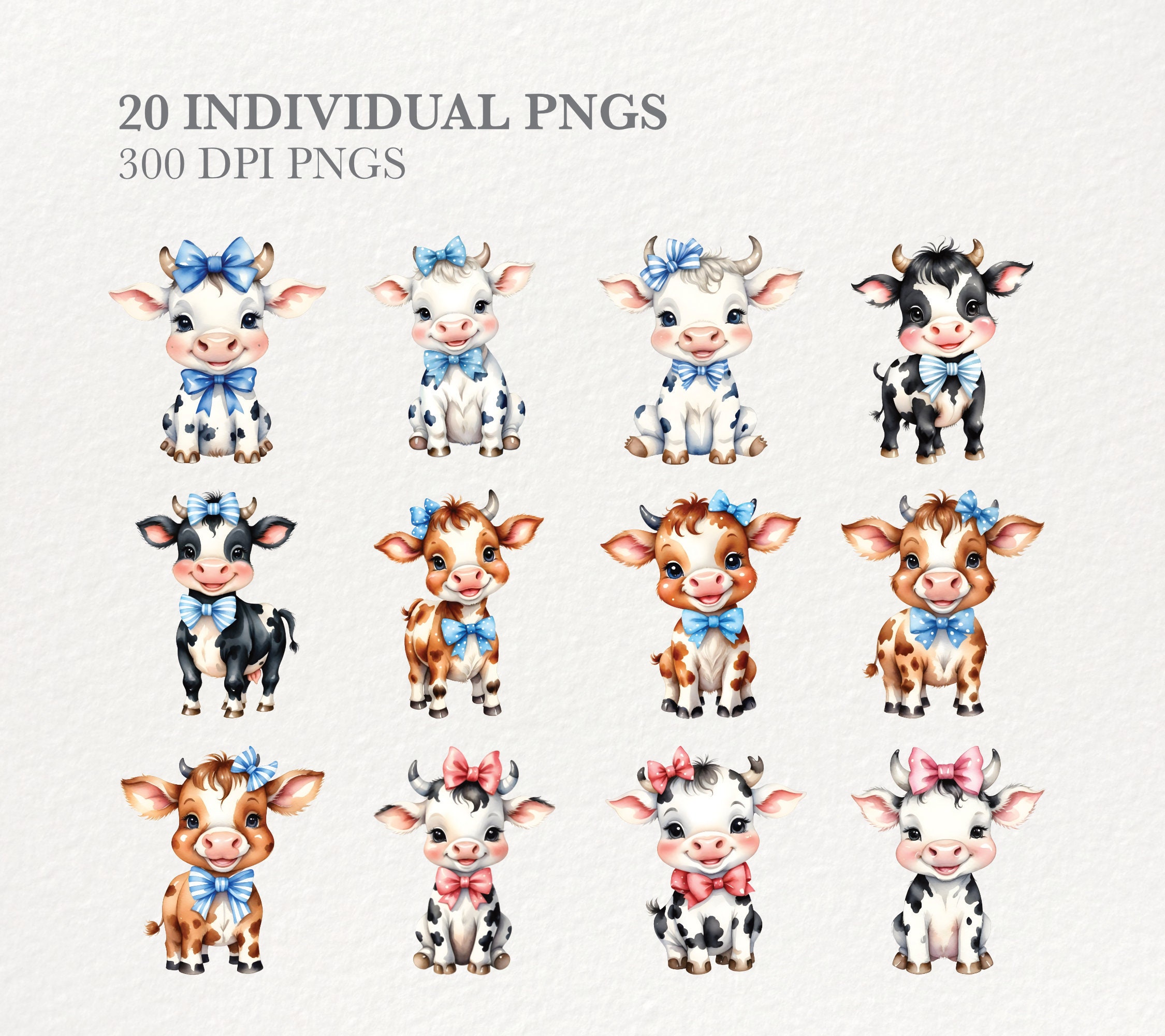 Cute Baby Cow Watercolor Clipart, Digital Download, Nursery Wall Art ...