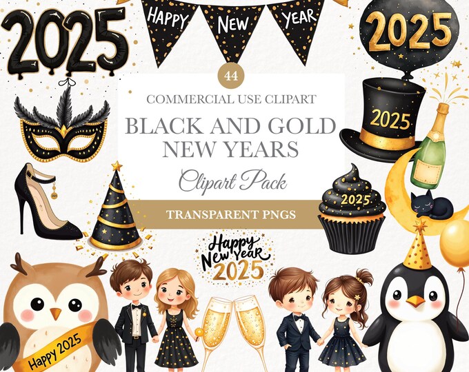 Happy New Year Clipart Black and Gold 2025, Peculiar People Clipart ...