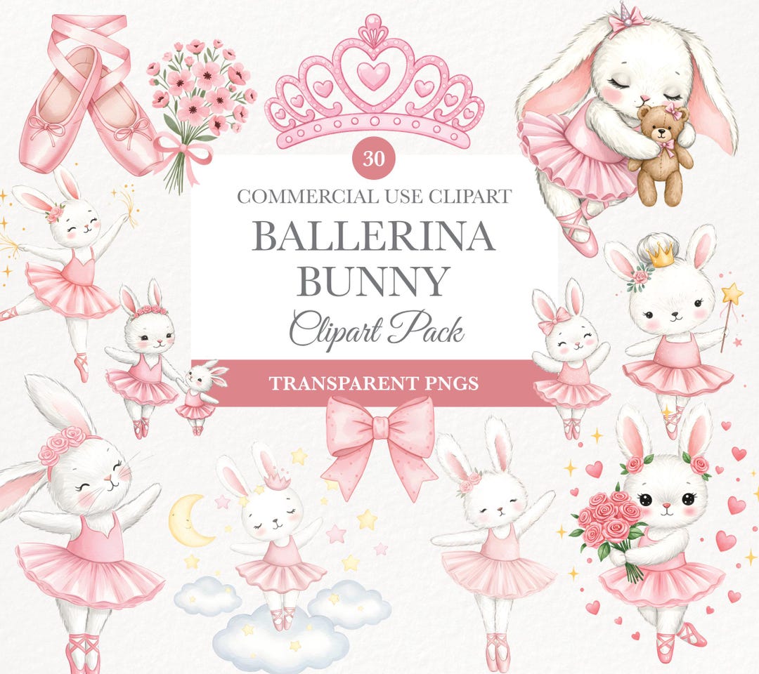 Watercolor Ballerina Bunny Clipart, Ballet Bunnies in Tutu Dress ...