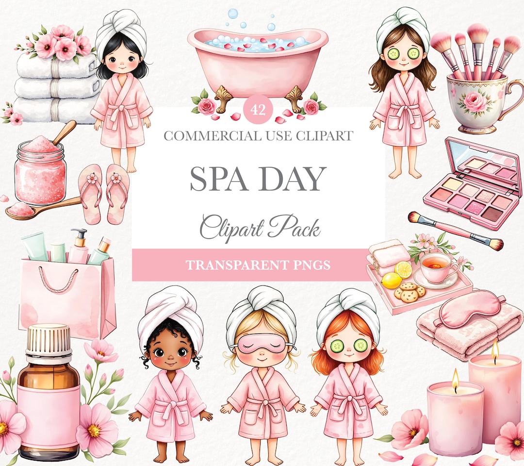 Spa Party Clipart, Watercolor Girls Clipart, Pamper Party PNG, Self ...
