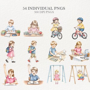 Kids Daily Routine Watercolor Clipart, Visual Schedule Art for Toddlers ...
