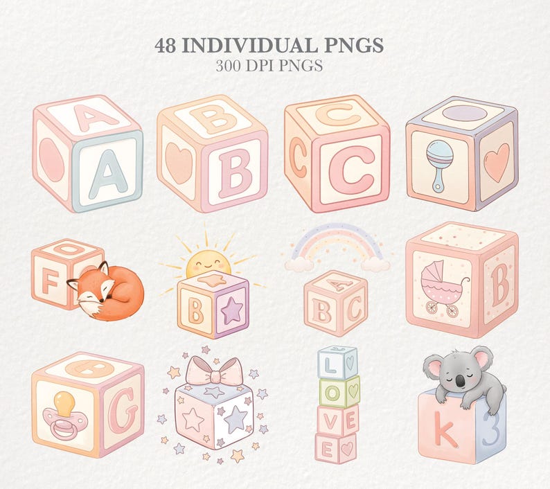 Baby Blocks Clipart, Digital Alphabet Art, Nursery Decor, Baby Shower ...