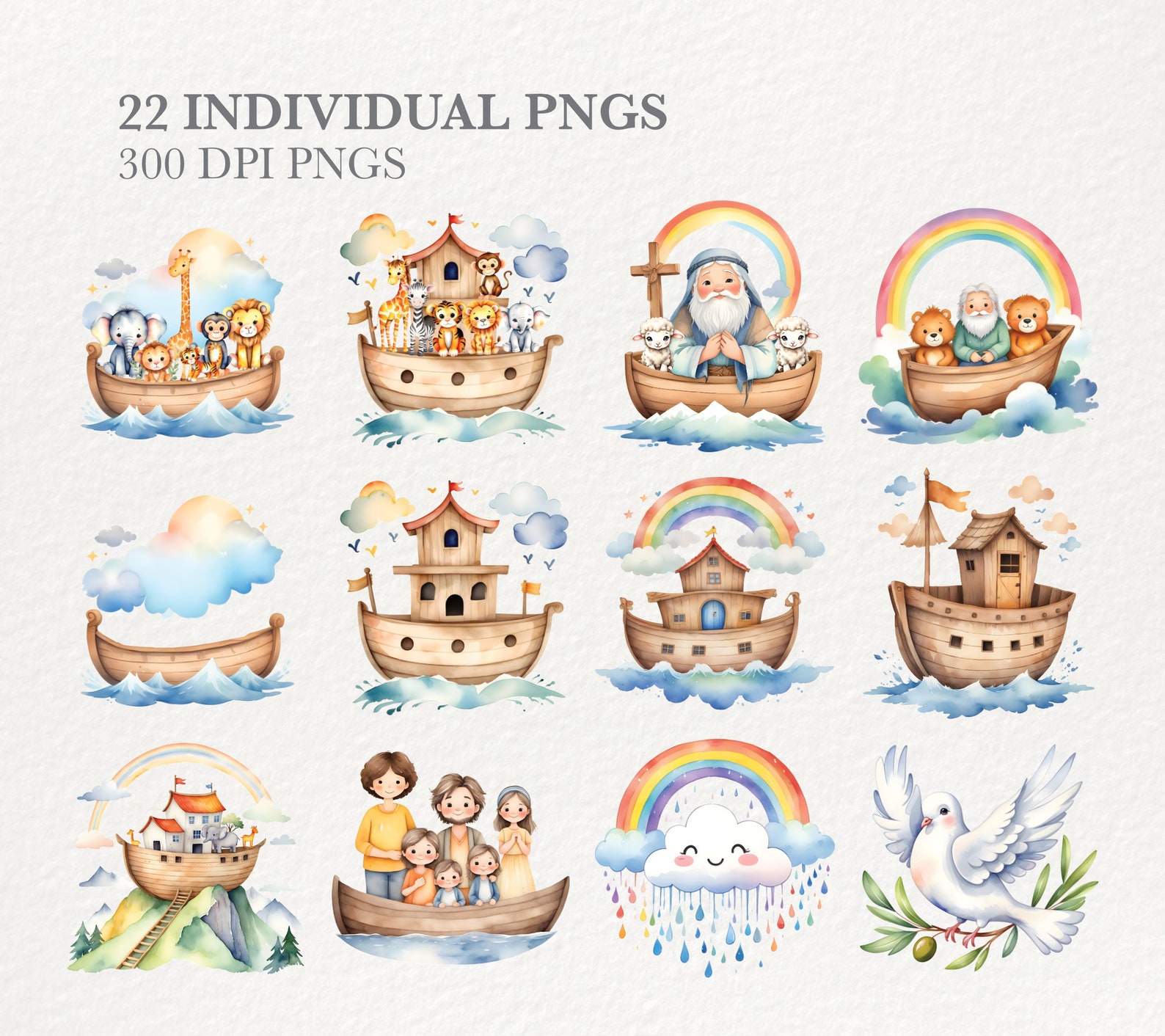 Noahs Ark Watercolor Bundle, Christian Clipart Bundle, Nursery Decor ...