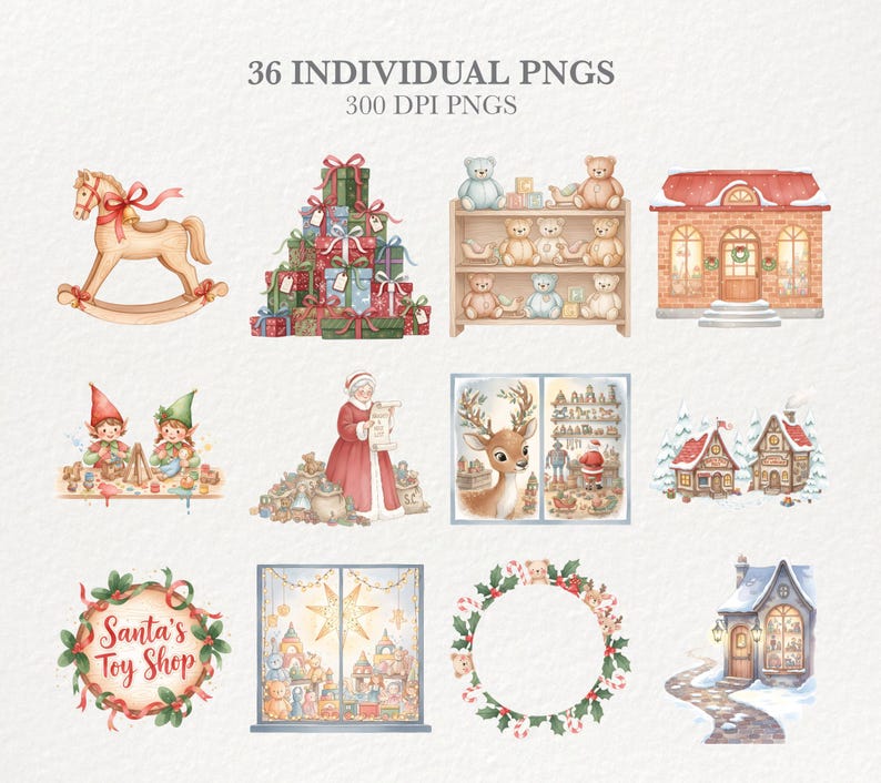 Christmas Toy Shop Clipart, Festive Holiday PNG Graphics, Vintage ...