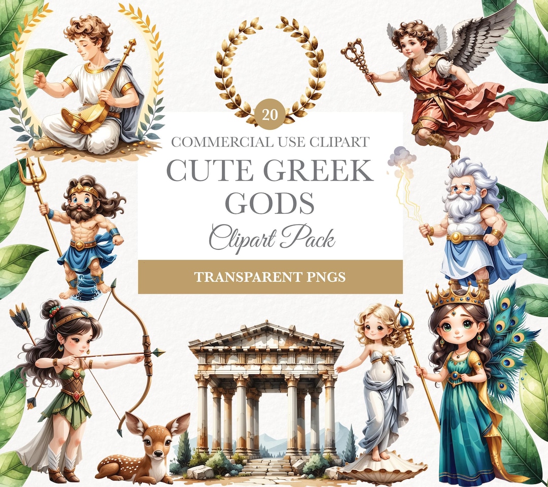 Greek Gods and Goddesses Clipart, 20 Watercolor PNG, Mythology Art for ...
