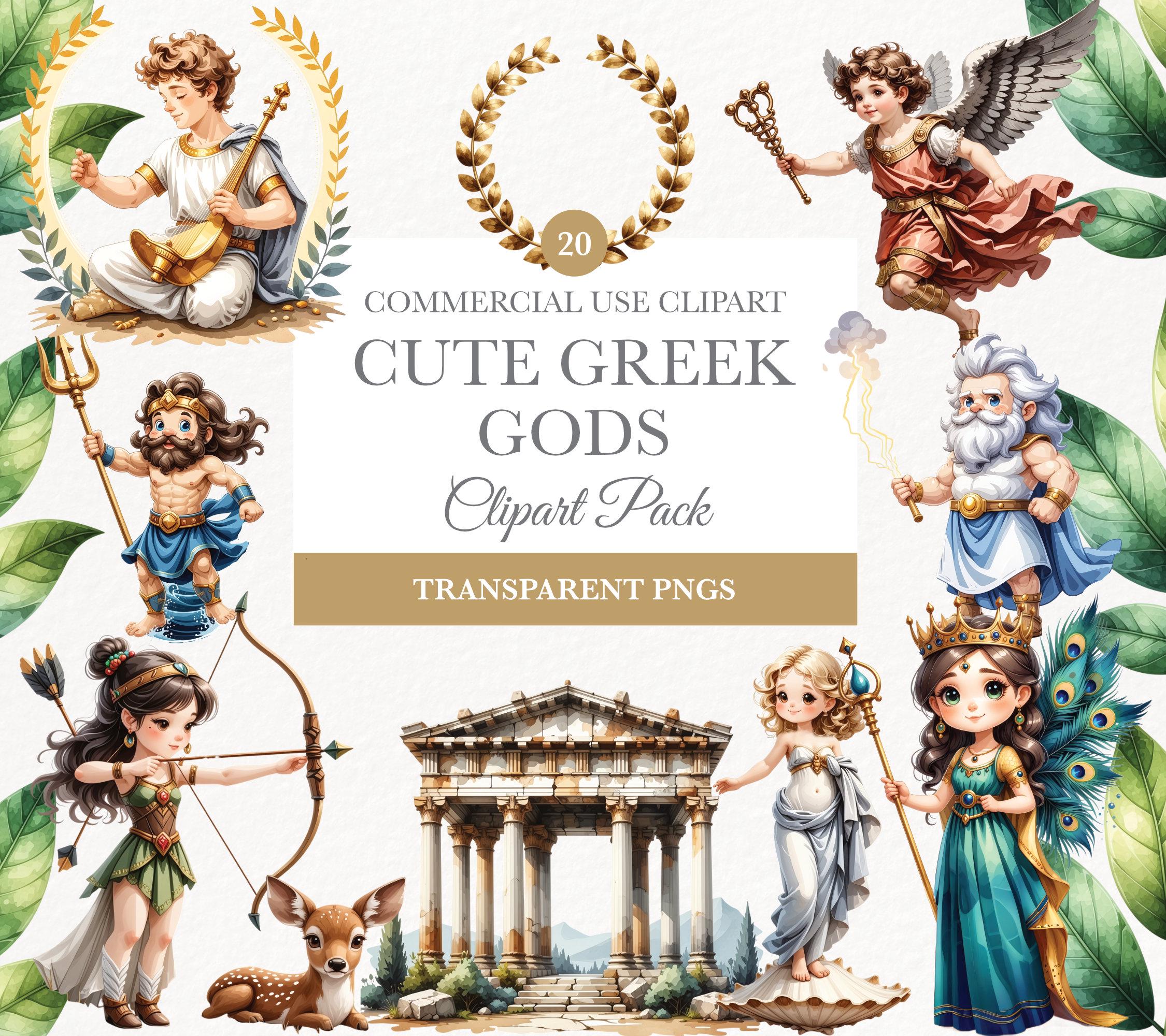 Greek Gods and Goddesses Clipart, 20 Watercolor PNG, Mythology Art for ...