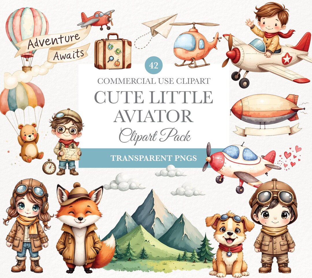 Little Aviator Clipart, Digital Download PNG, Airplane Designs, Nursery ...