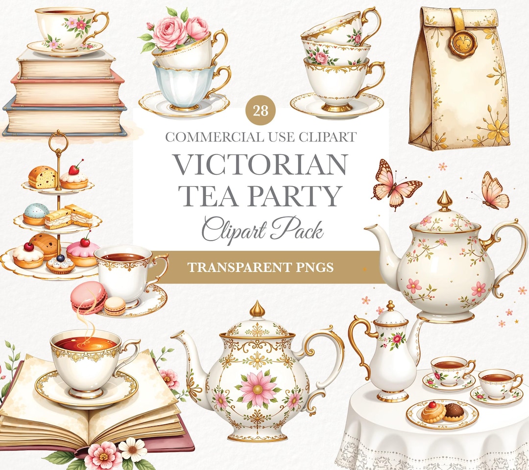 Victorian Teapot Clipart, Watercolor Tea Party, Vintage Floral Designs ...