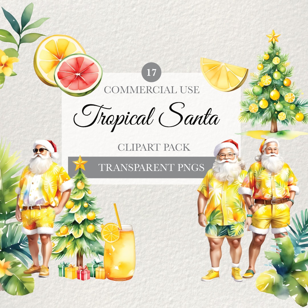 Tropical Santa Clipart Clipart for Commercial Use - Etsy