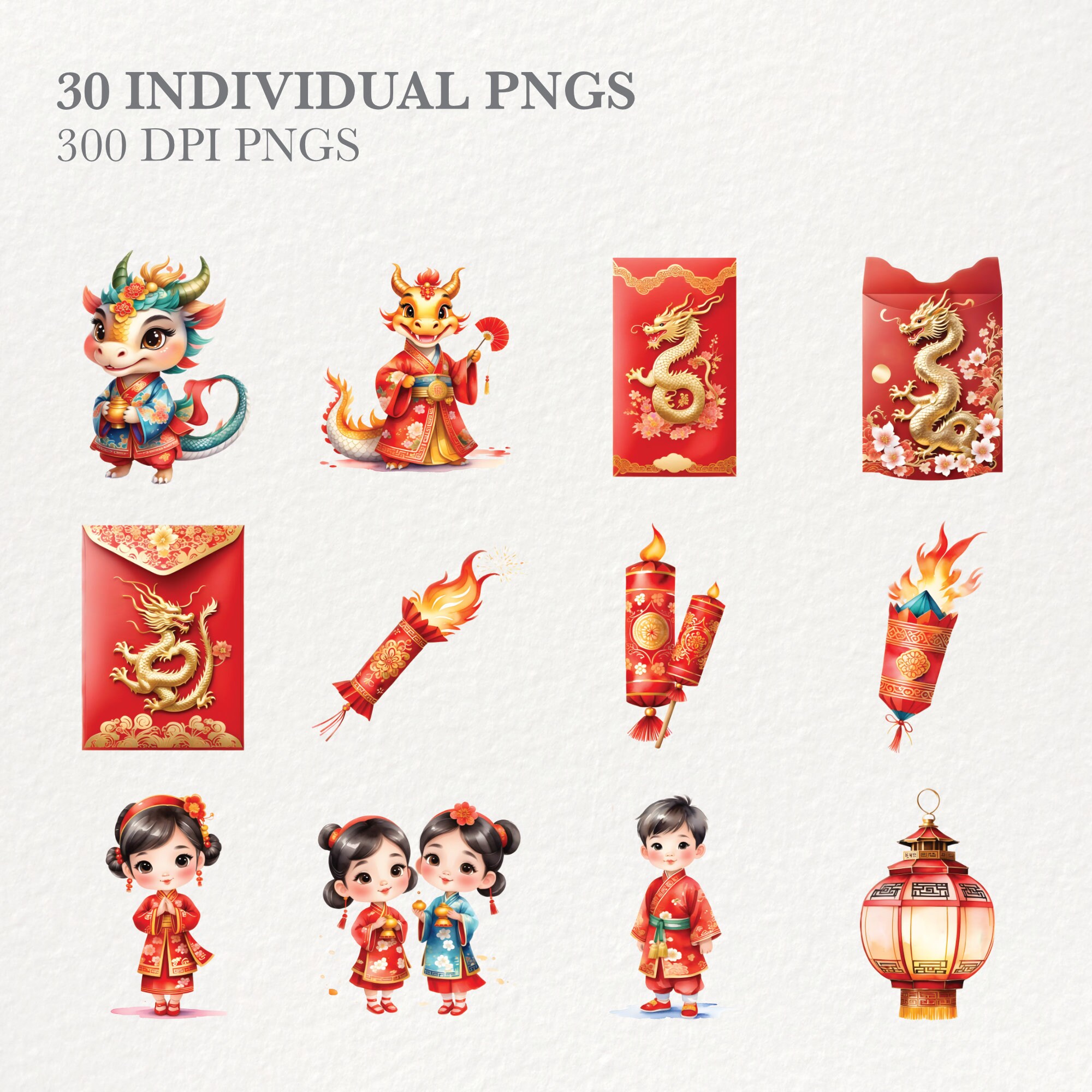 Chinese New Year Watercolor Clipart, Commercial Use, Chinese New Year ...