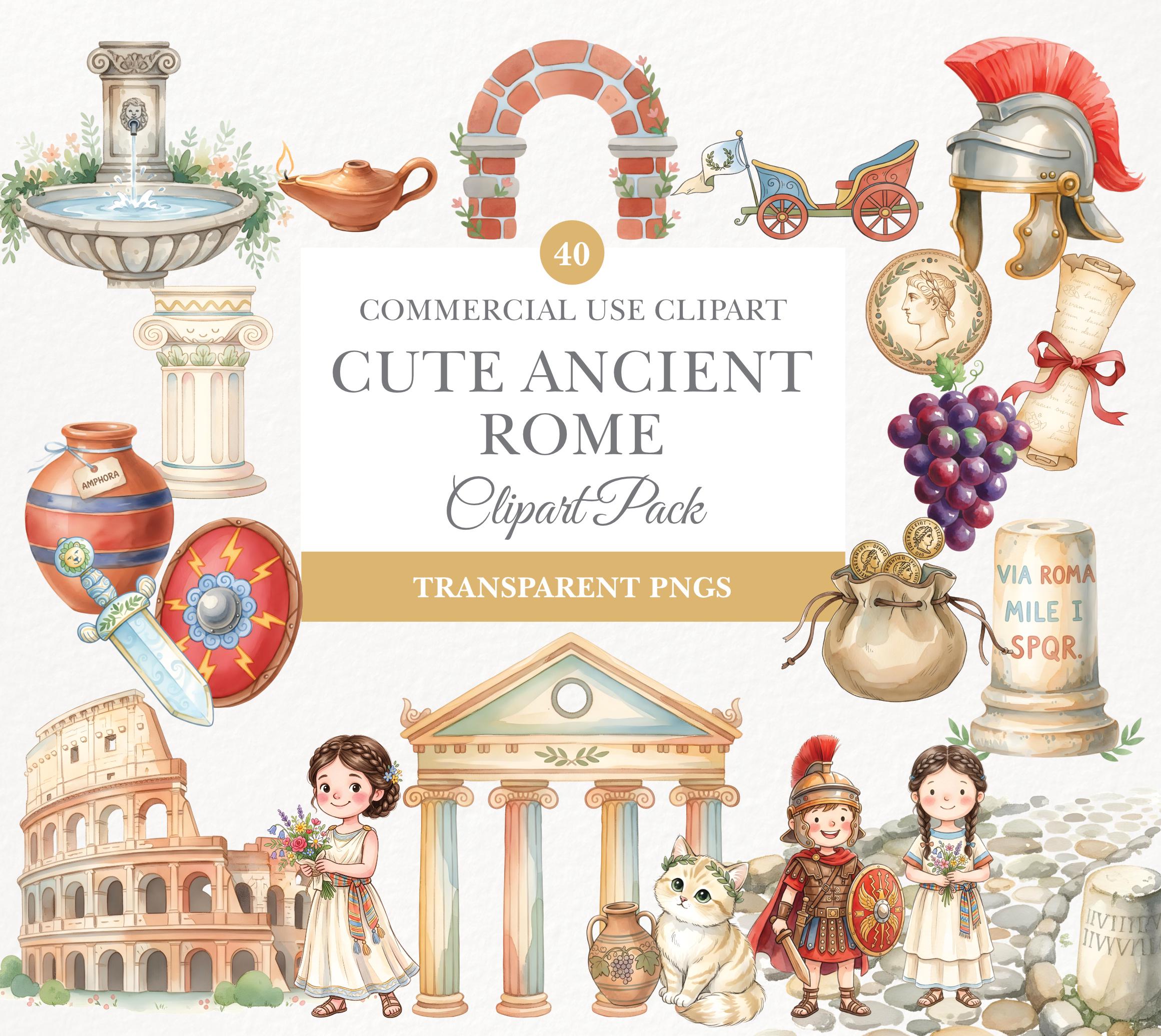 Ancient Rome Clipart Bundle - Watercolor Gladiator and Colosseum ...