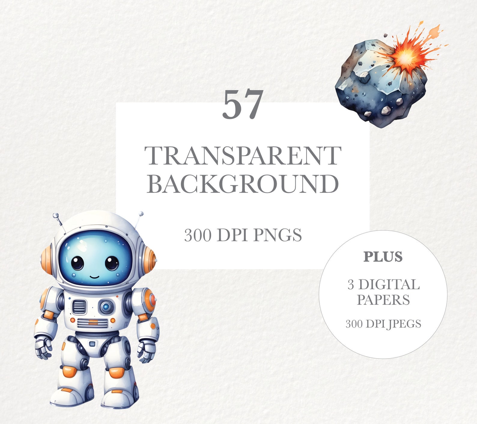 Astronaut and Space Watercolor Clipart, Cute Outerspace Clipart, Rocket ...
