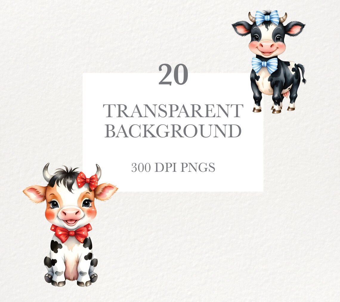 Cute Baby Cow Watercolor Clipart, Digital Download, Nursery Wall Art ...