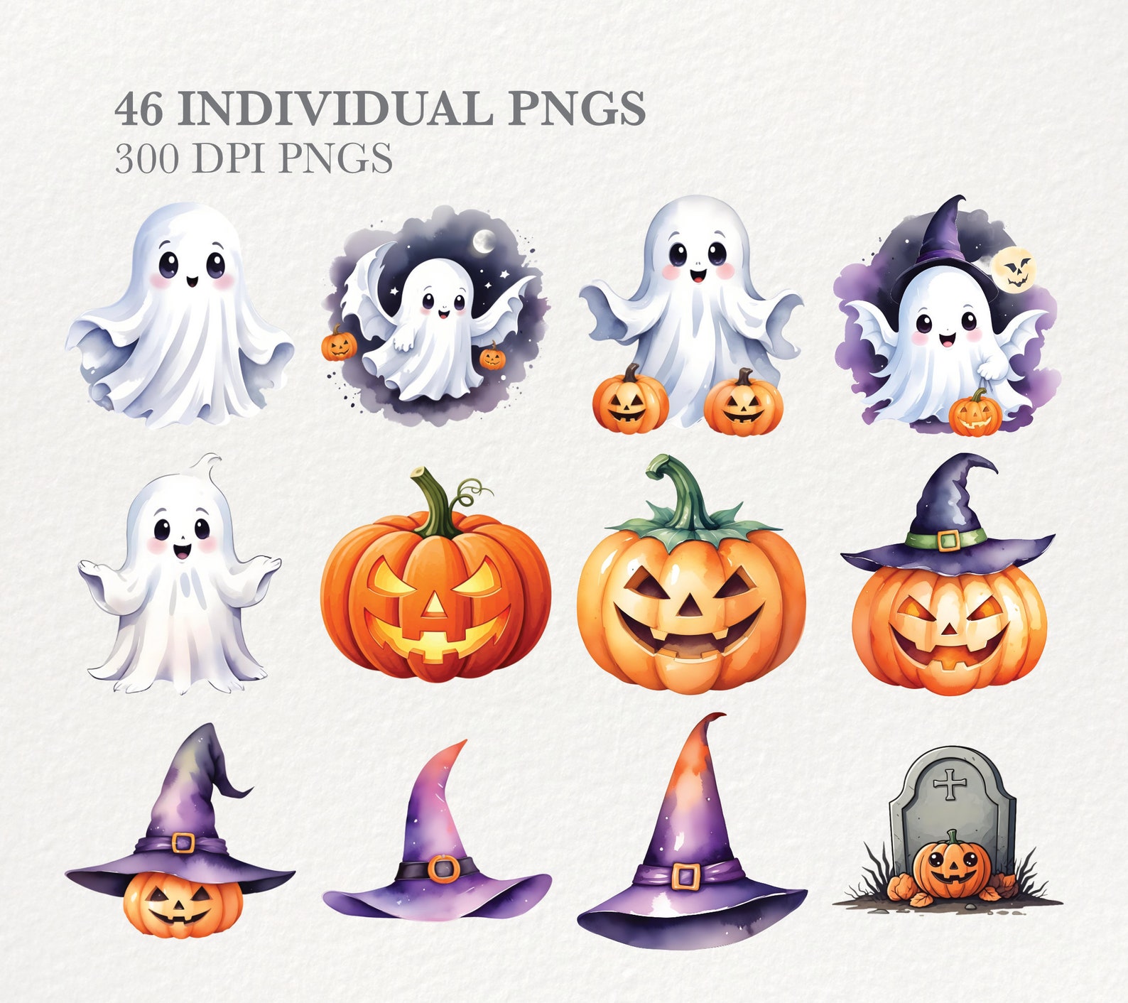 Cute Halloween Watercolor Clipart Bundle, Witch Clipart, Black Cat ...