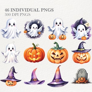 Cute Halloween Watercolor Clipart Bundle, Witch Clipart, Black Cat ...