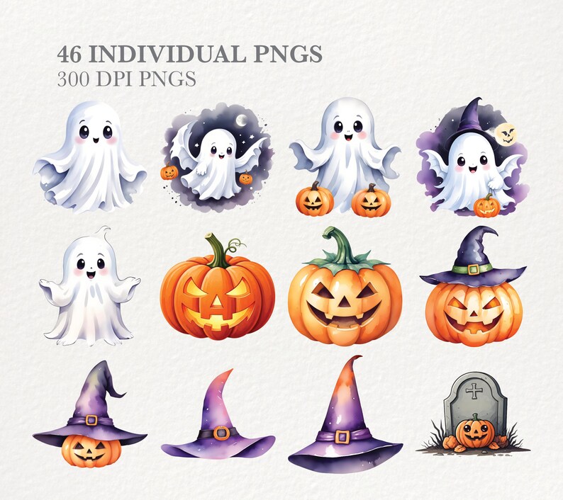 Cute Halloween Watercolor Clipart Bundle, Witch Clipart, Black Cat ...