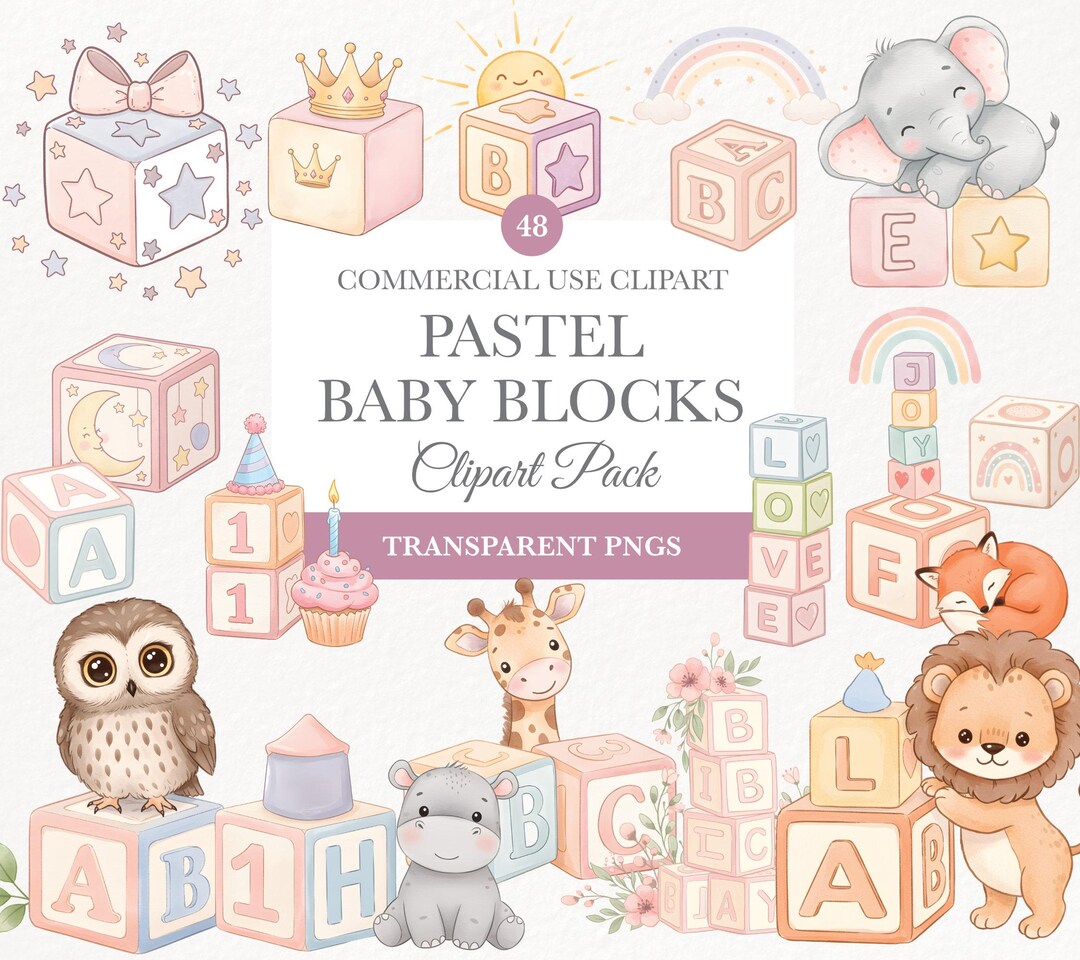 Baby Blocks Clipart, Digital Alphabet Art, Nursery Decor, Baby Shower ...