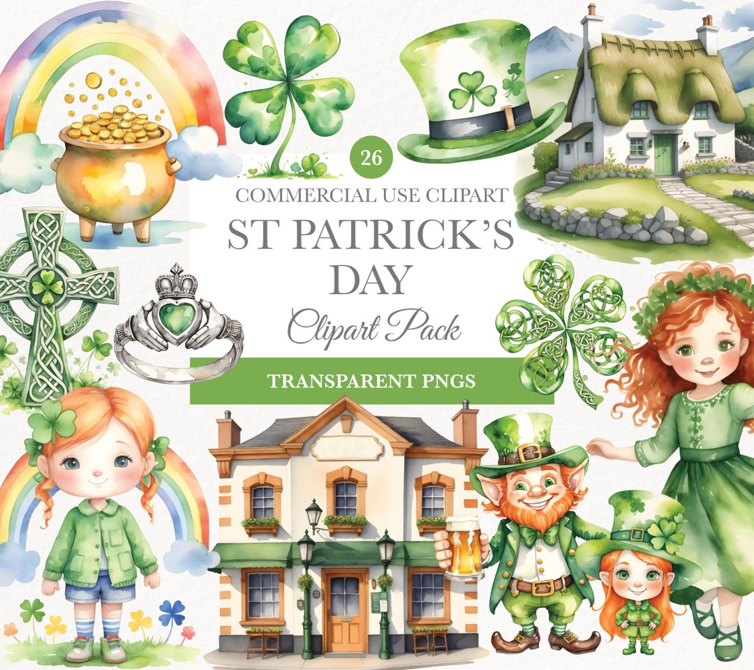 St Patricks Day Clipart, Lucky Leprechaun, Pot of Gold (PNG) - Etsy UK
