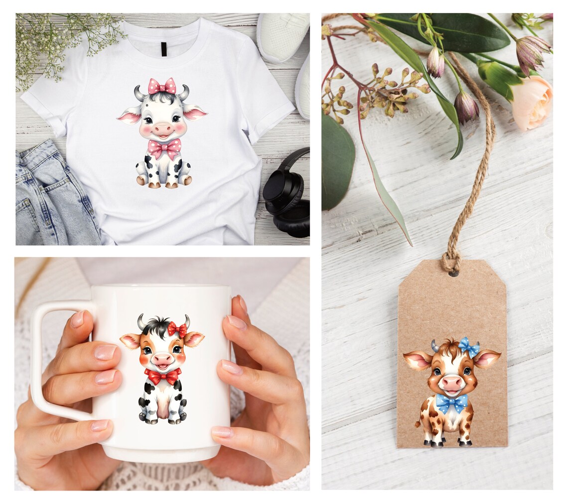 Cute Baby Cow Watercolor Clipart, Digital Download, Nursery Wall Art ...