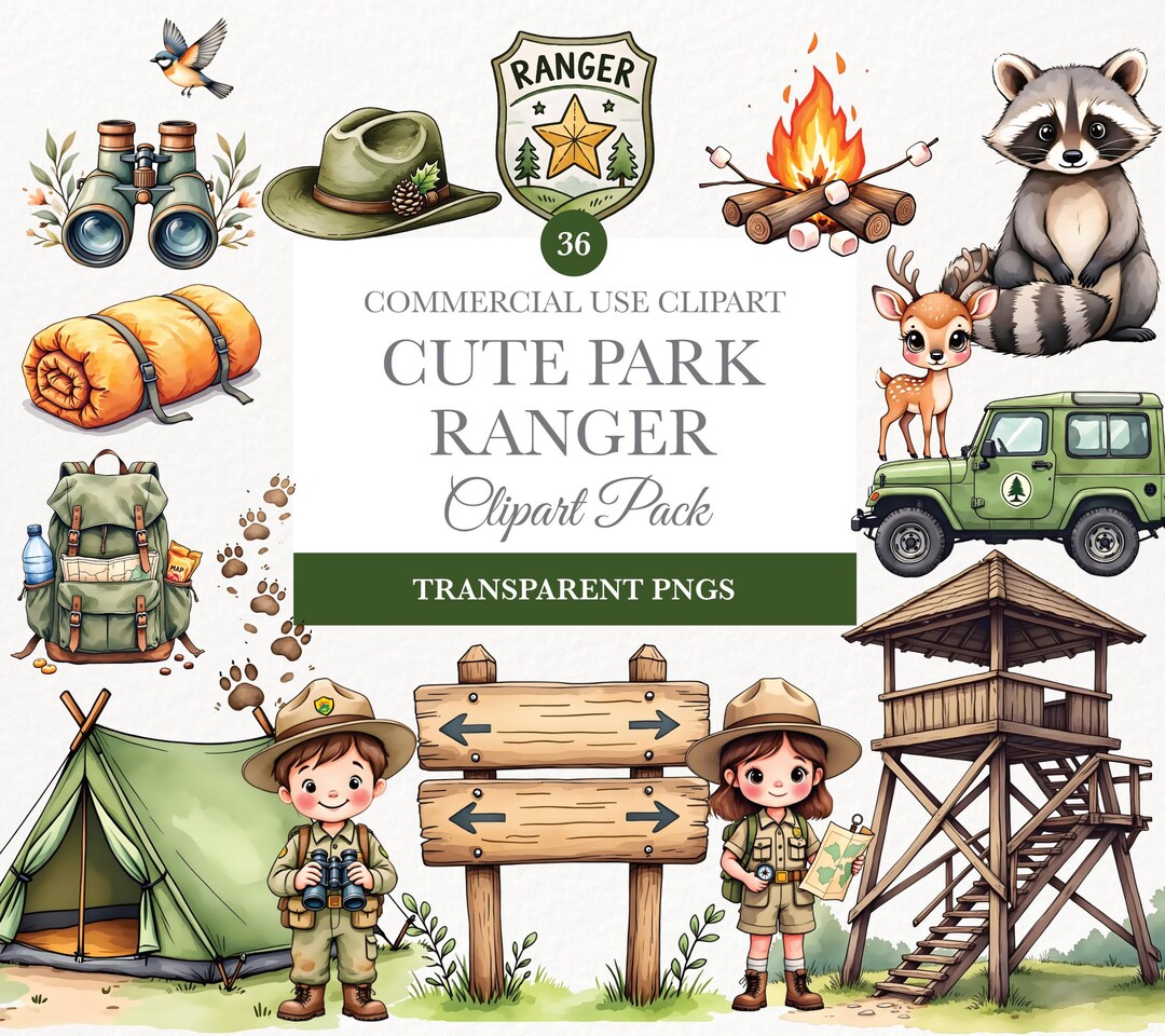 Park Ranger Clipart, Cute Wildlife PNG, Outdoor Camping Art, Digital ...
