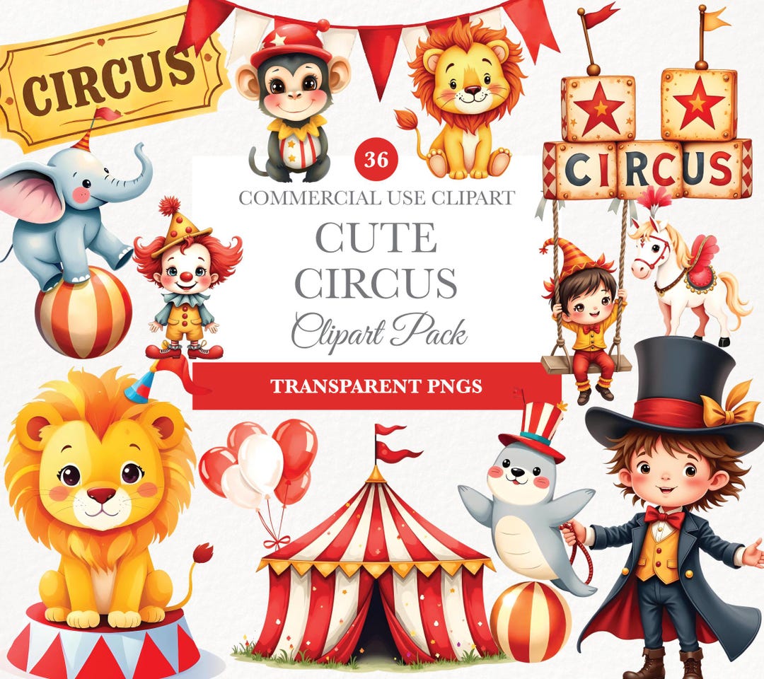 Circus Watercolor Clipart, Baby Shower, Circus Animals Clipart, Nursery ...