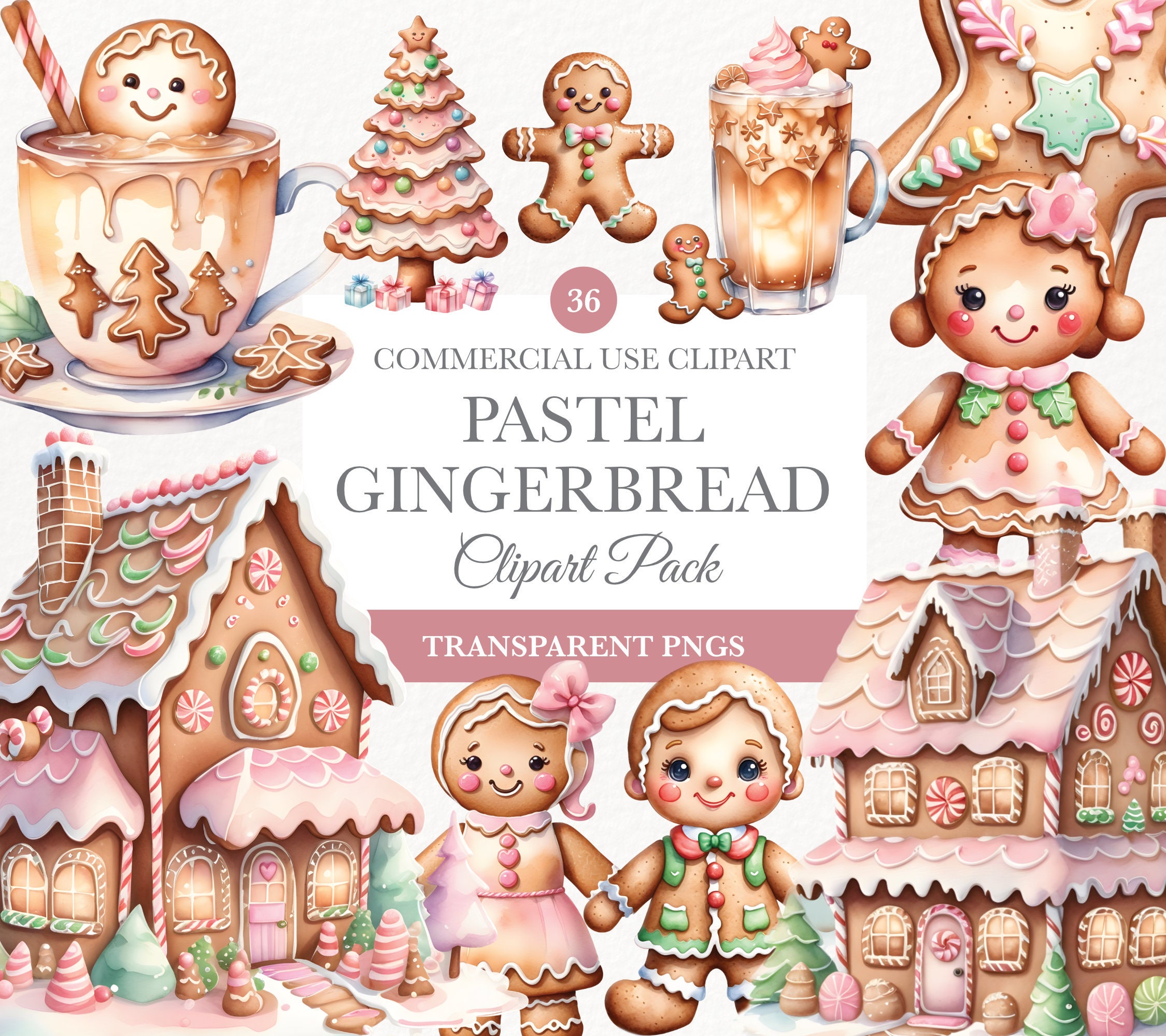 Pastel Gingerbread Clipart, Colorful and Pastel, Adorable Cookies ...