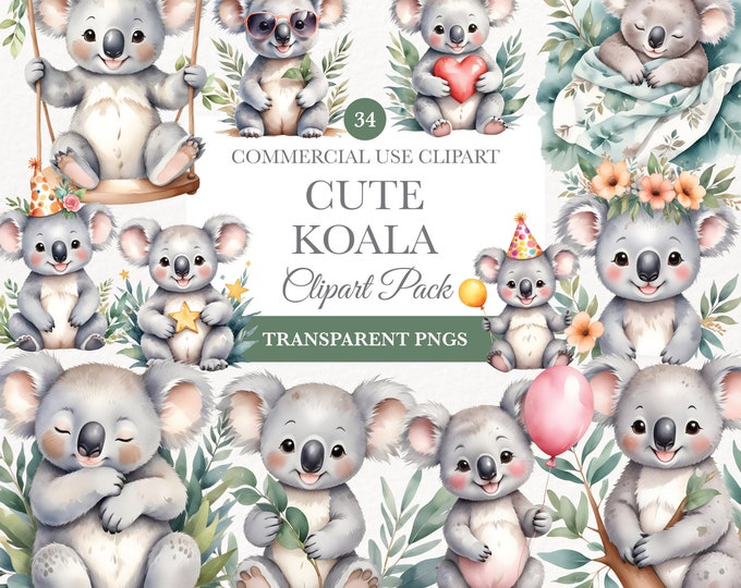 Australian Animals Clipart, Koala Clipart, Aussie Animals, Baby Shower ...