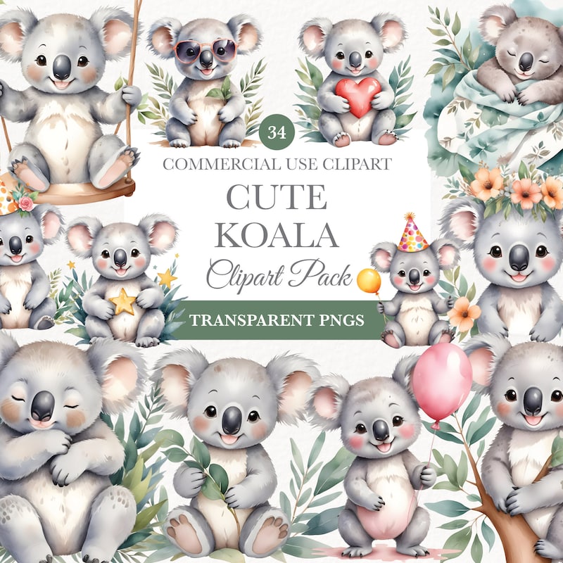 Koala Clipart - Etsy