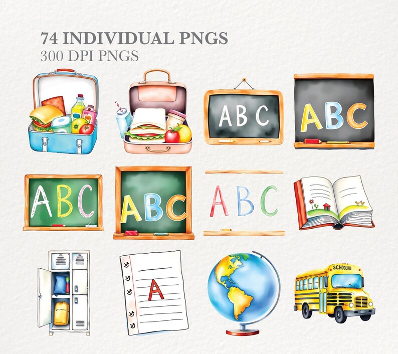 Cute School Supply Clipart, Back to School, Digital Download, Scrapbook ...