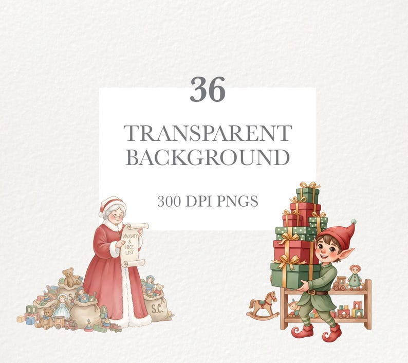 Christmas Toy Shop Clipart, Festive Holiday PNG Graphics, Vintage ...