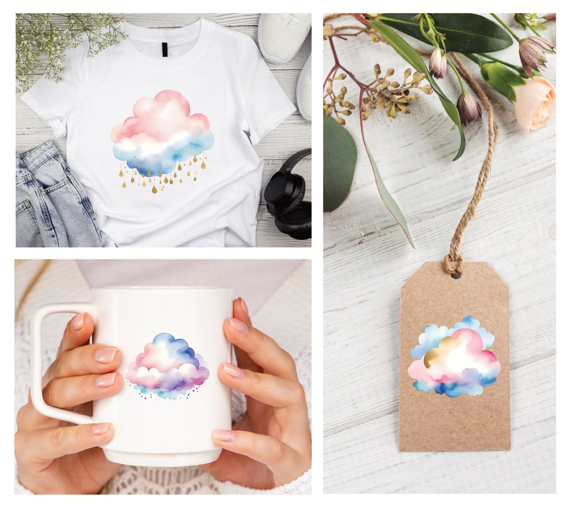 Watercolor Clouds Clipart, Baby Shower Clouds, Nursery Decor, Clip Art ...