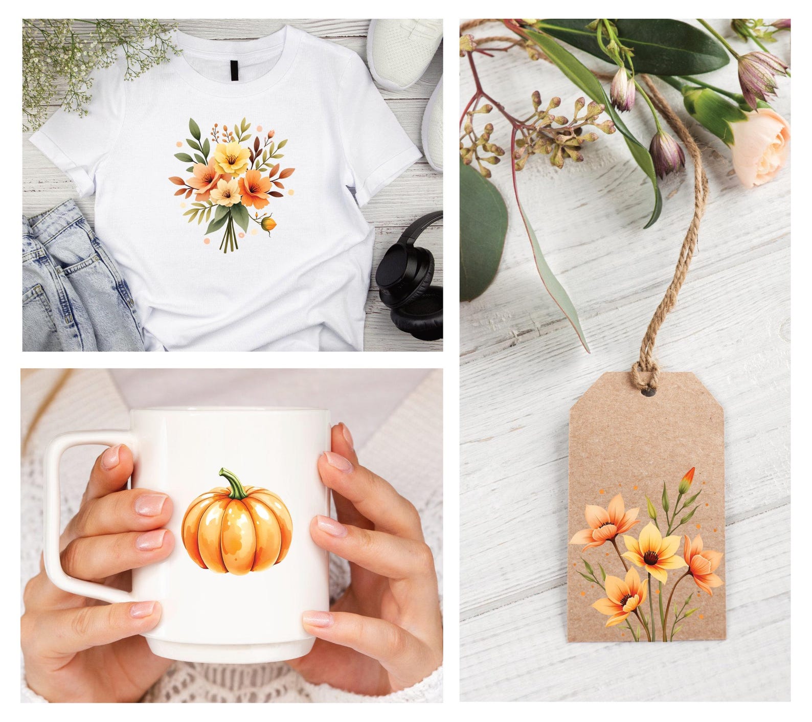 Autumn Bouquets Clipart, Pumpkin Clipart, Terracotta Flowers, Fall ...