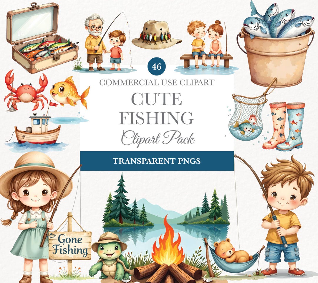 Little Fisherman Clipart, Watercolor Fishing Art, Cute Boy Fishing ...