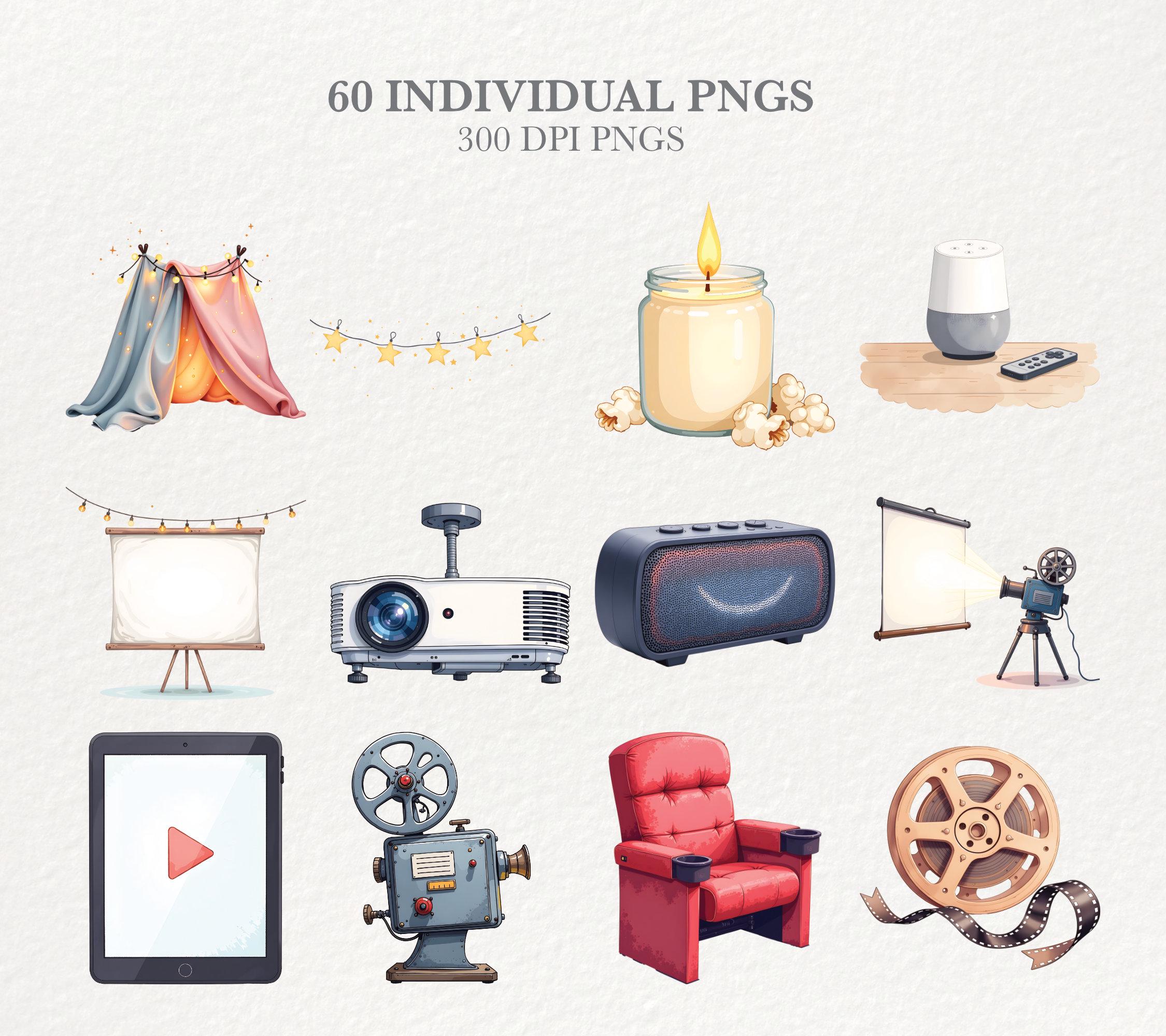 Movie Night Clipart, Digital Download, Cinema Graphics, Popcorn Art ...