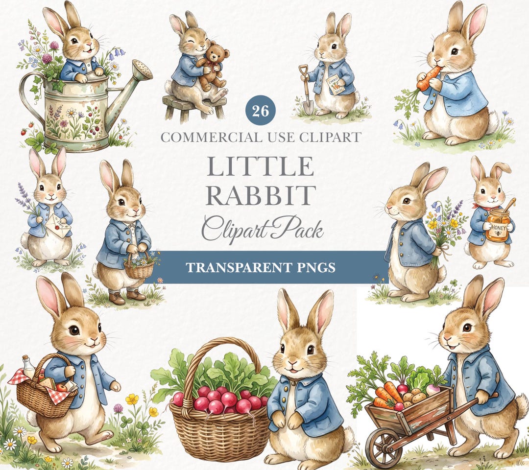 Beatrix Potter Clipart - Bunny Digital Download & Watercolor Craft ...